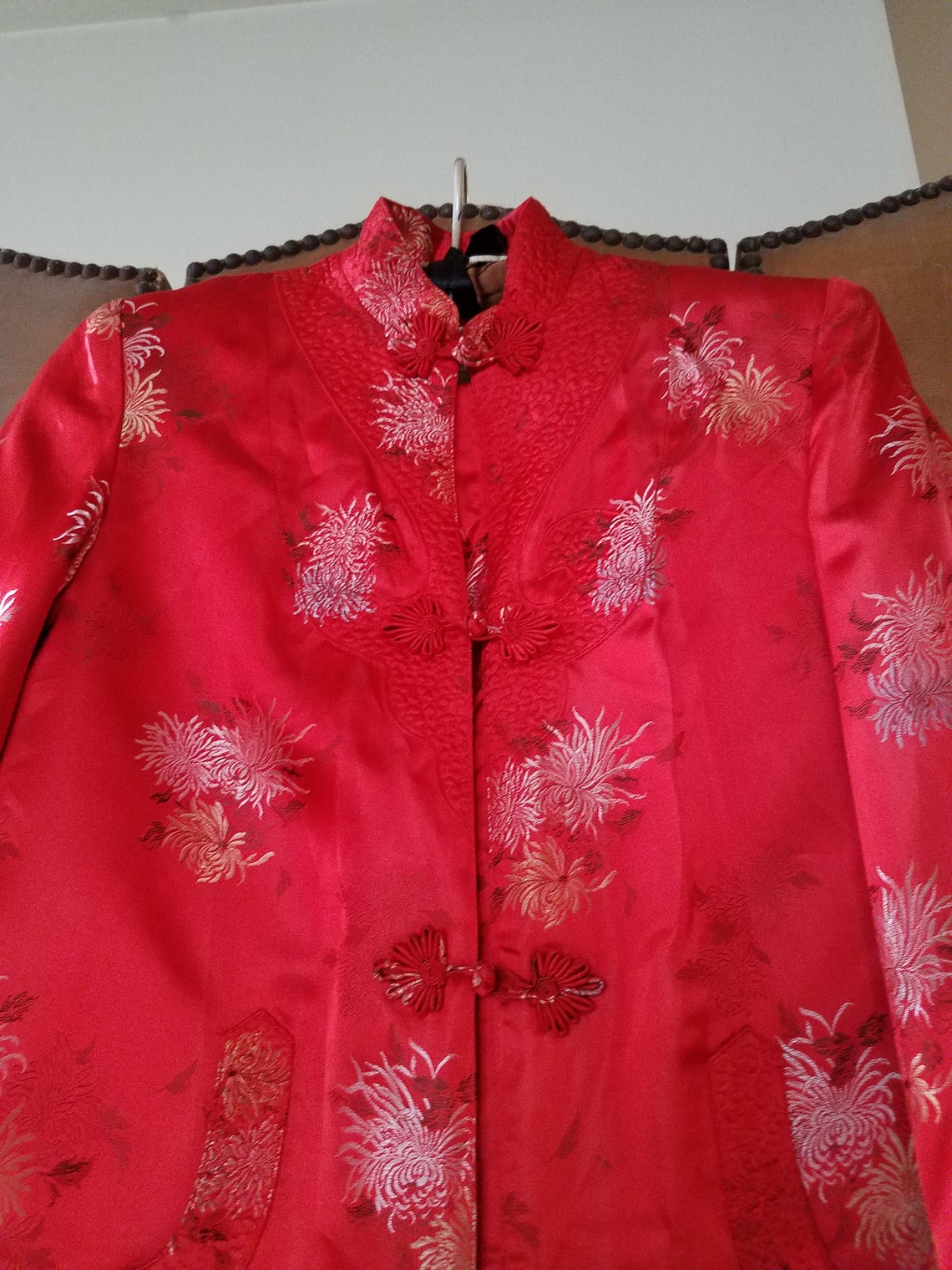 60s red Chinese mid length traditional jacket by Peony Brands | Etsy