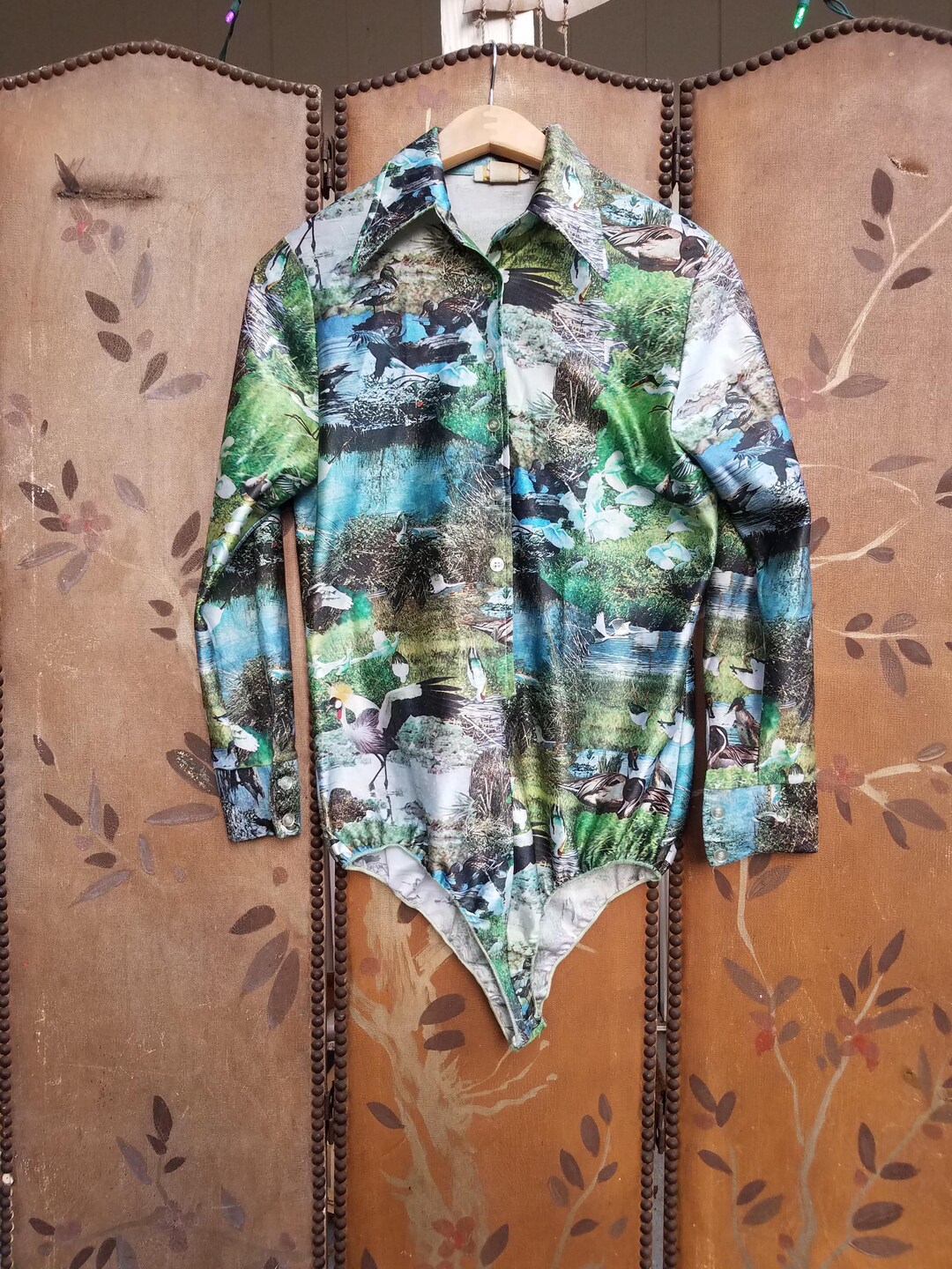 70s Avant Garde One of a Kind Bird Print Blouse Onesie by Reve - Etsy