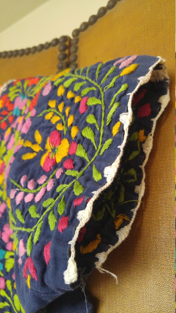 80s blue embroidered flowered peasant smock top - Gem