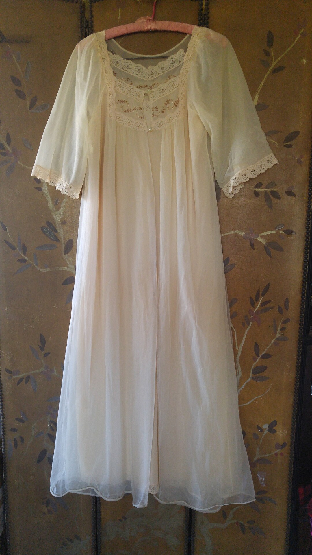 60's Light Beige Peignoir Nylon Nightie and Matching Gown Set - Etsy