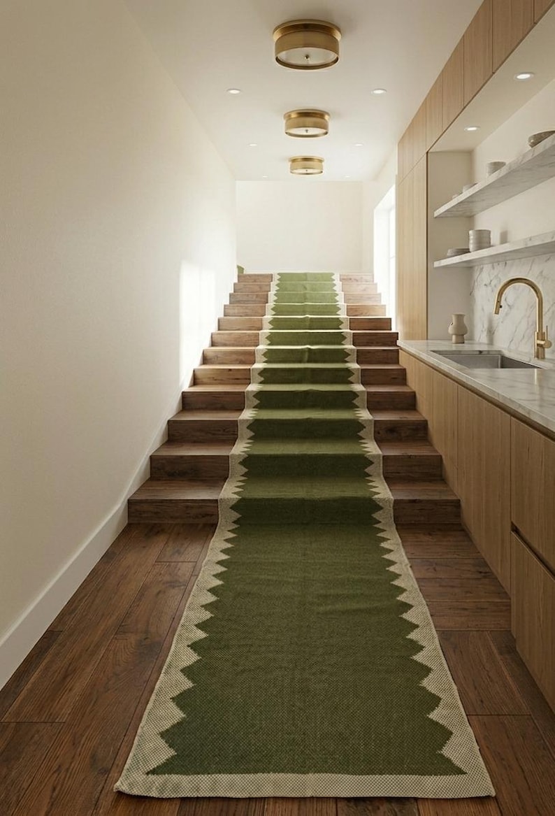 Hand Knotted Wool Jute Oushak Runner Rug: 8ft Olive Green Floral ...