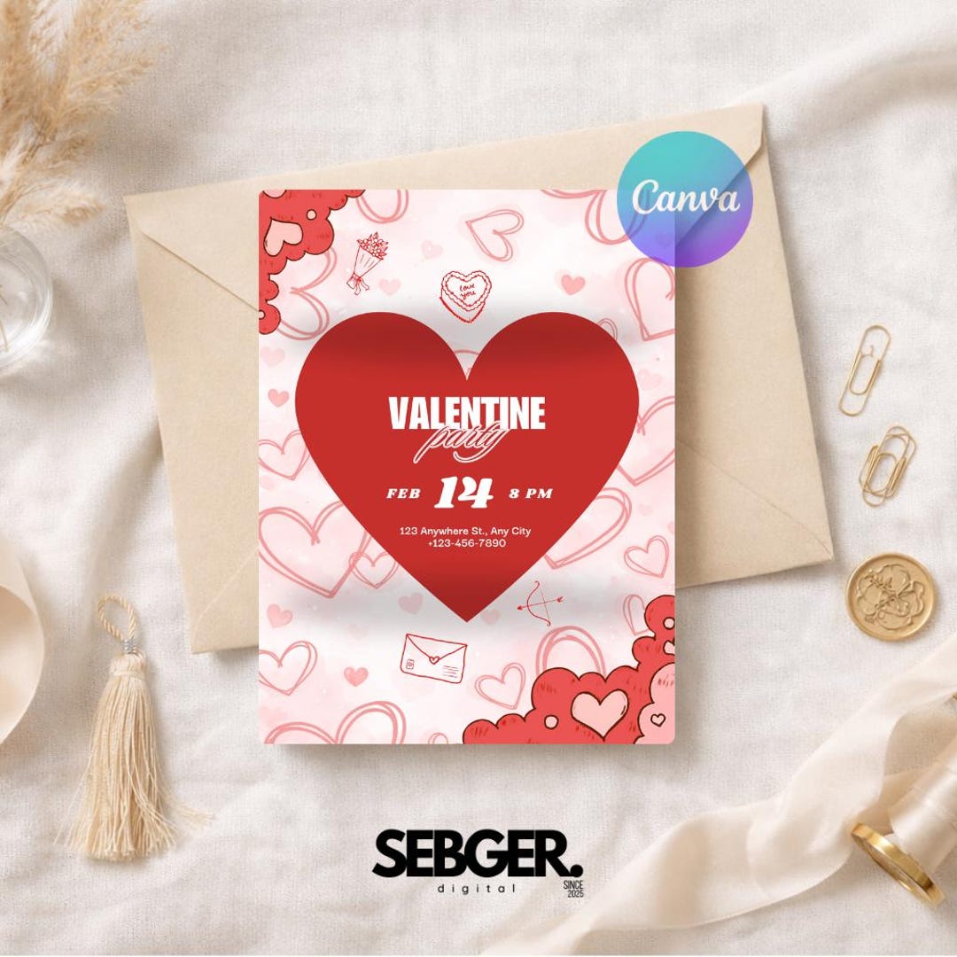 Editable Valentine’s Day Invitation Canva Template | Romantic Dinner ...