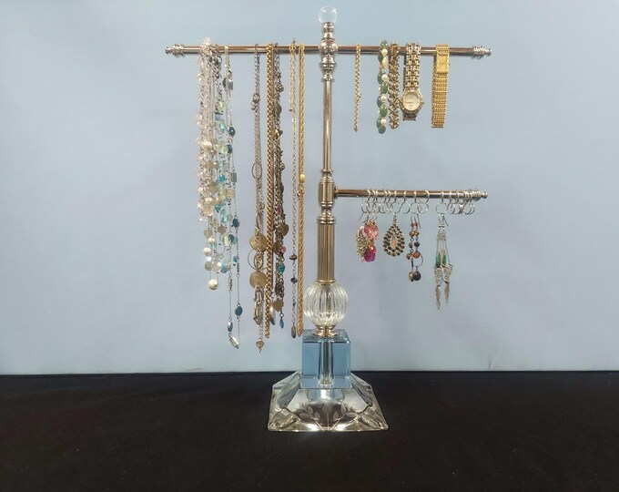 3-arm Adjustable Jewelry Organizer on Vintage Glass and Nickel Lamp ...
