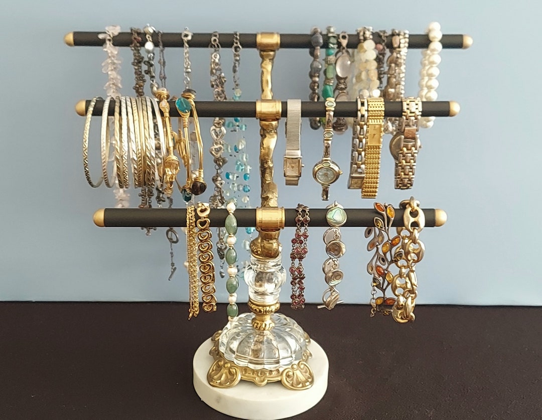 3-tier Bracelet Holder on Antique Brass Candelabra Base | Bangle Cuff ...