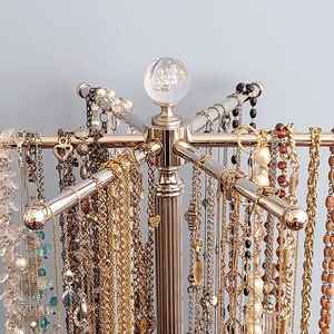 6-arm Long Necklace Stand on Vintage Pattern Glass and Nickel Base ...