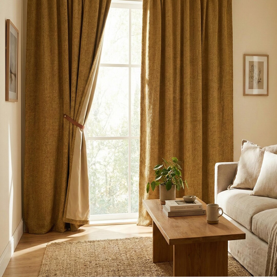 Heavy Jute Curtains With Beige Blackout Lining, Rustic Boho Window ...