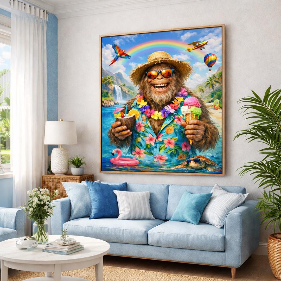 Funny Bigfoot Summer Wall Art Digital Download, Tropical Beach ...