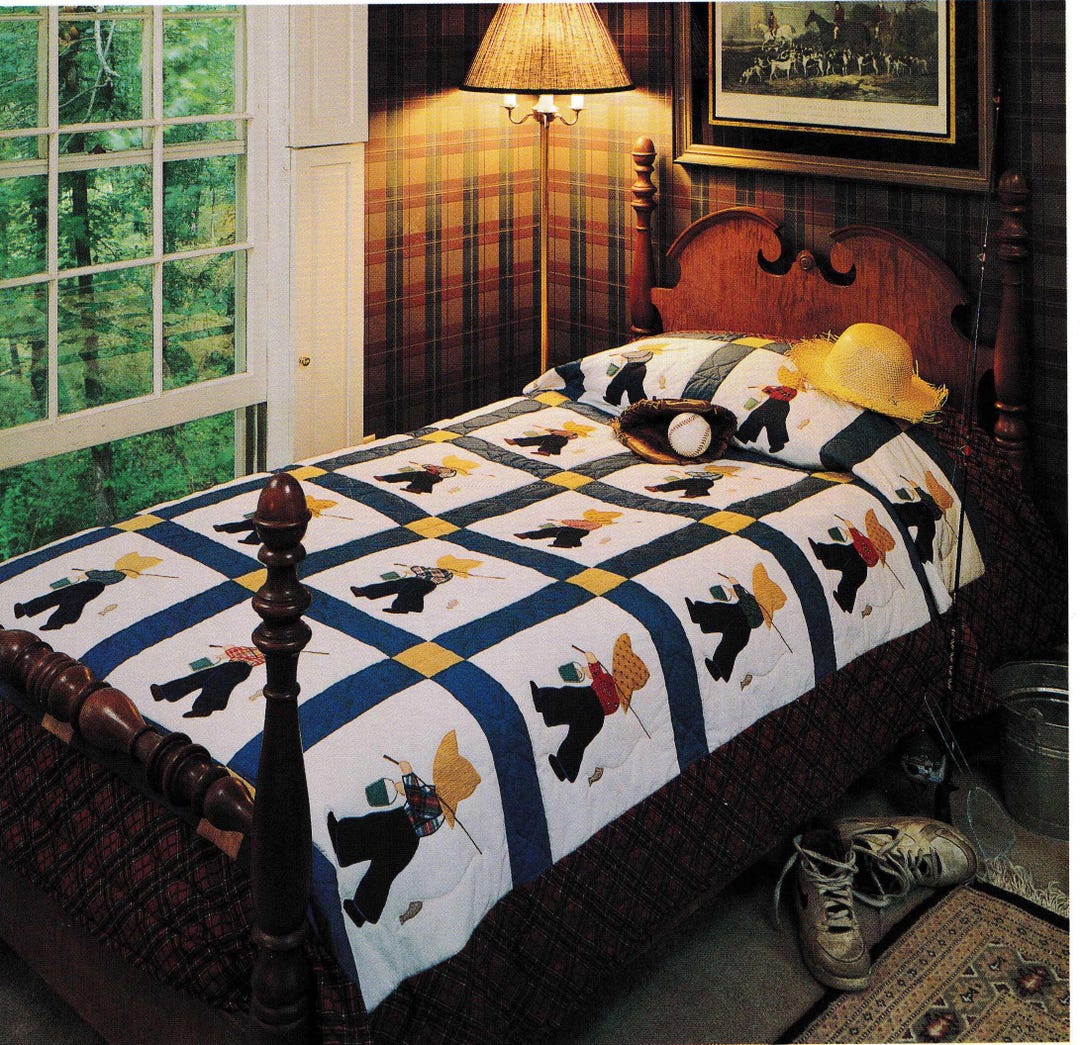 Fisherman Fred Patchwork Blocks Applique Boys Bed Quilt Bedspread ...