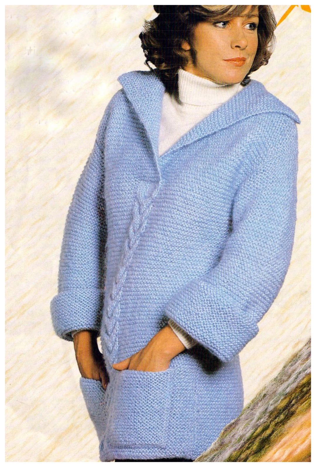 Garter Stitch Sweater Jumper Cable Panel Sailor Collar Pockets Ladies ...