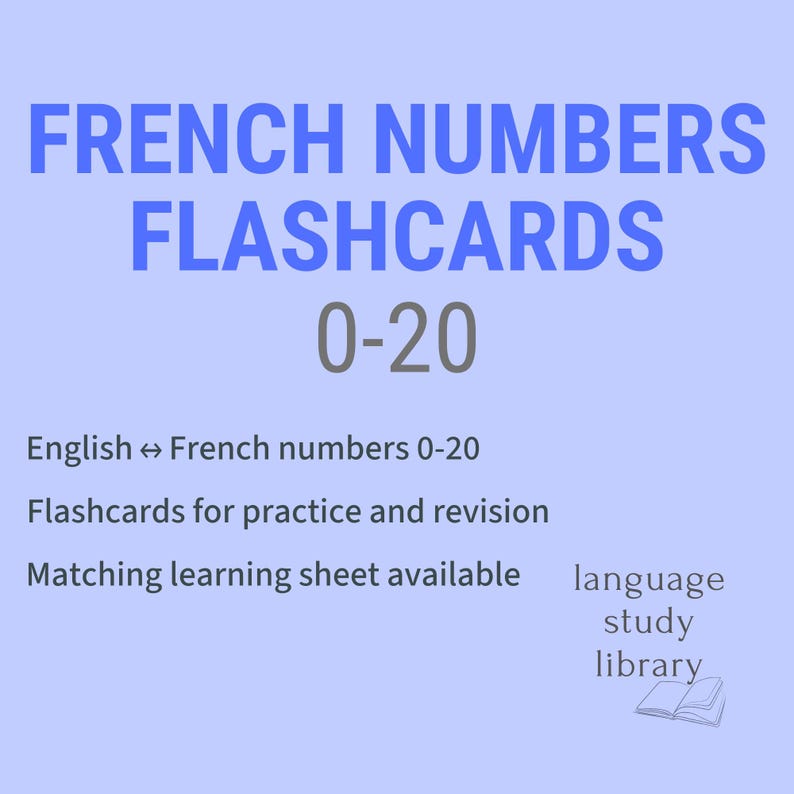French Numbers 0-20 Flashcards - Etsy