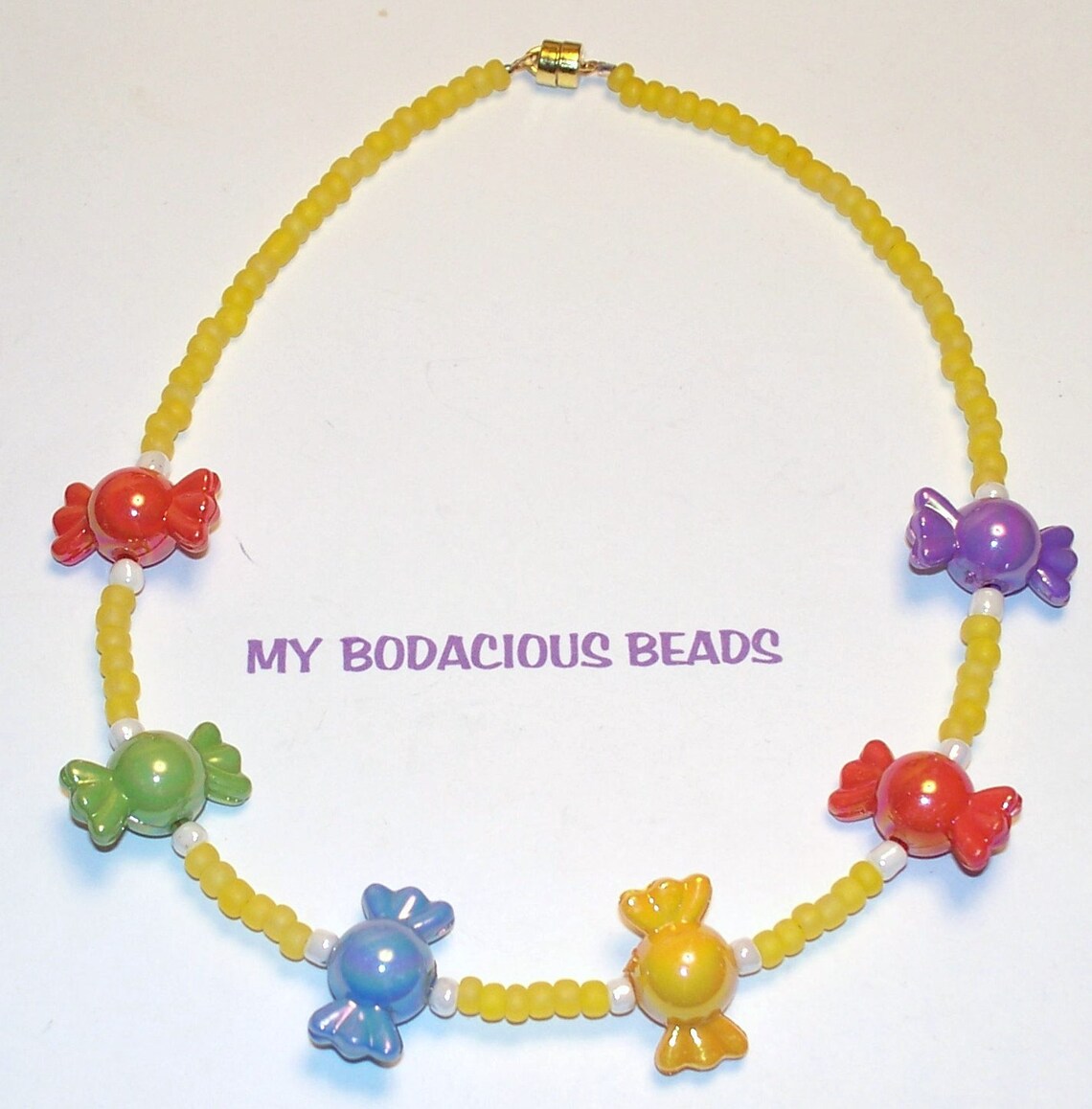 Handmade Girl's 14" Beaded CANDY NECKLACE Purple and Multi Colored ...