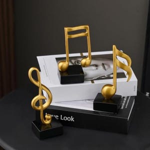3-piece Gold Music Note Sculptures Set, Modern Musical Decor Statues ...