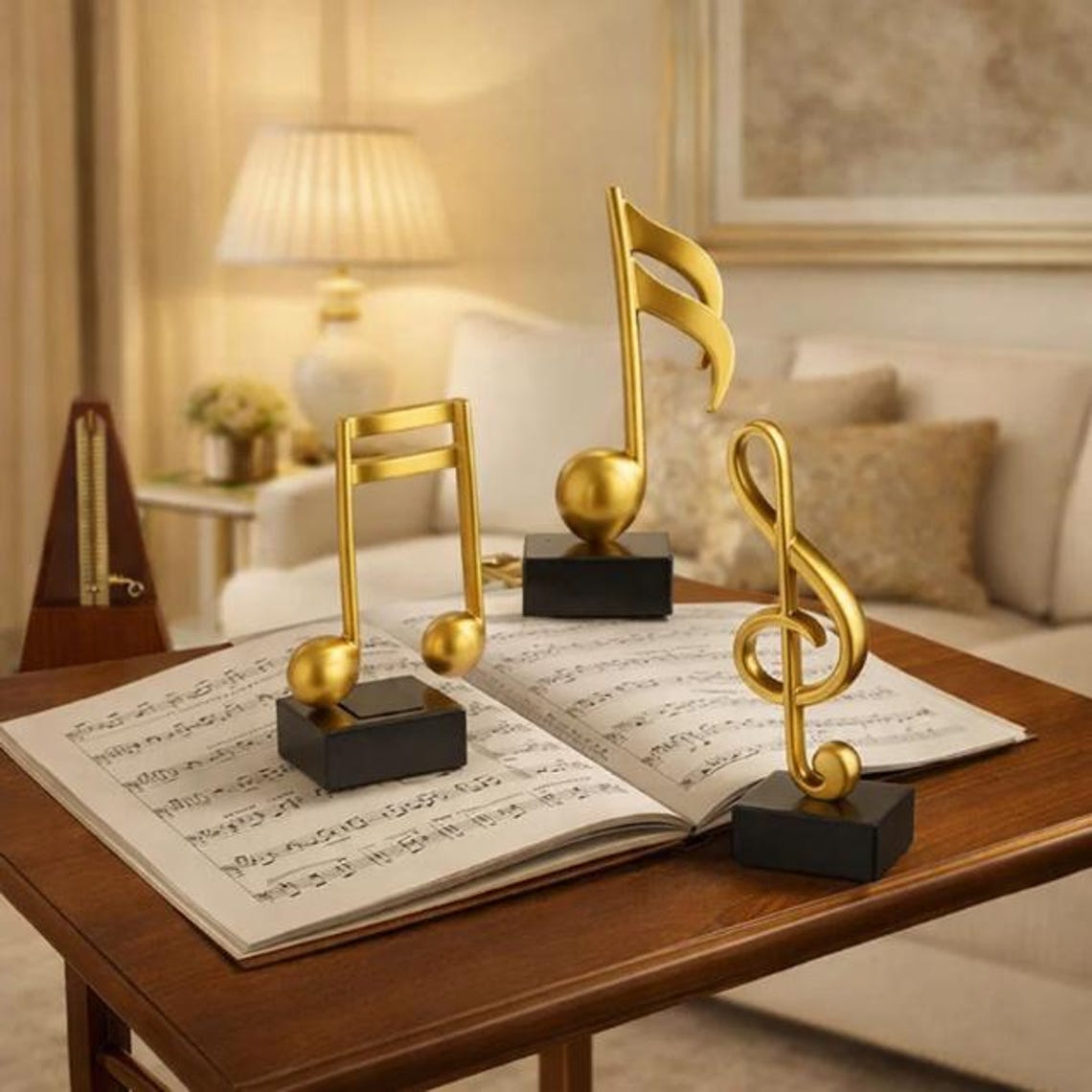3-piece Gold Music Note Sculptures Set, Modern Musical Decor Statues ...