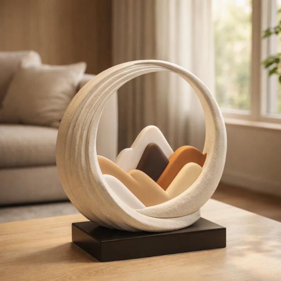 Modern Abstract Fake Stone Sculpture, White Brown Resin Zen Statue - Etsy