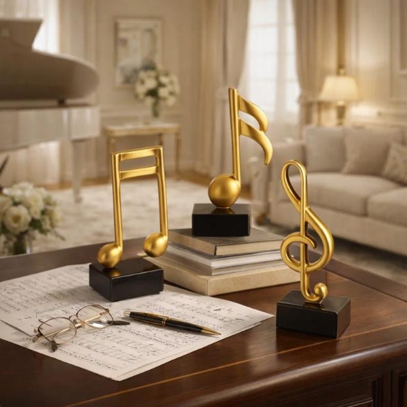 3-piece Gold Music Note Sculptures Set, Modern Musical Decor Statues ...