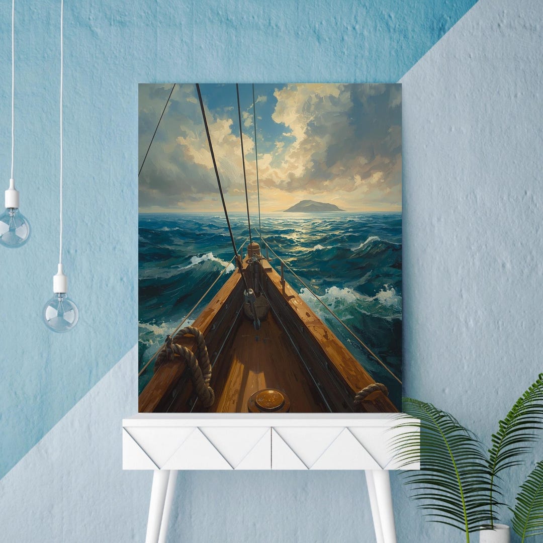 Vintage Clipper Ship Deck Ocean Seascape Oil Painting Nautical Wall ...