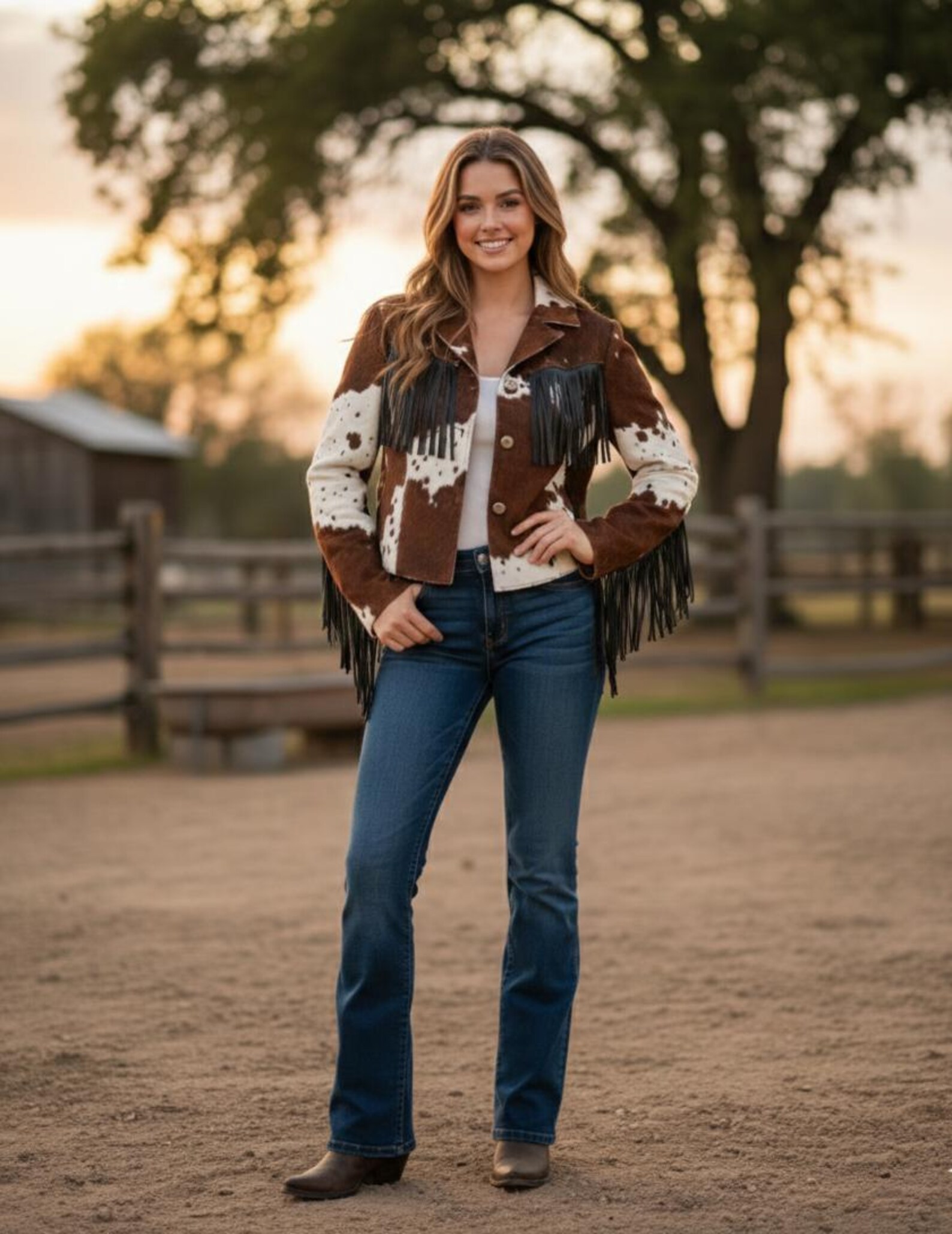 Women’s Cowhide Leather Fringe Jacket | Vintage Ranch Style Coat | Boho ...