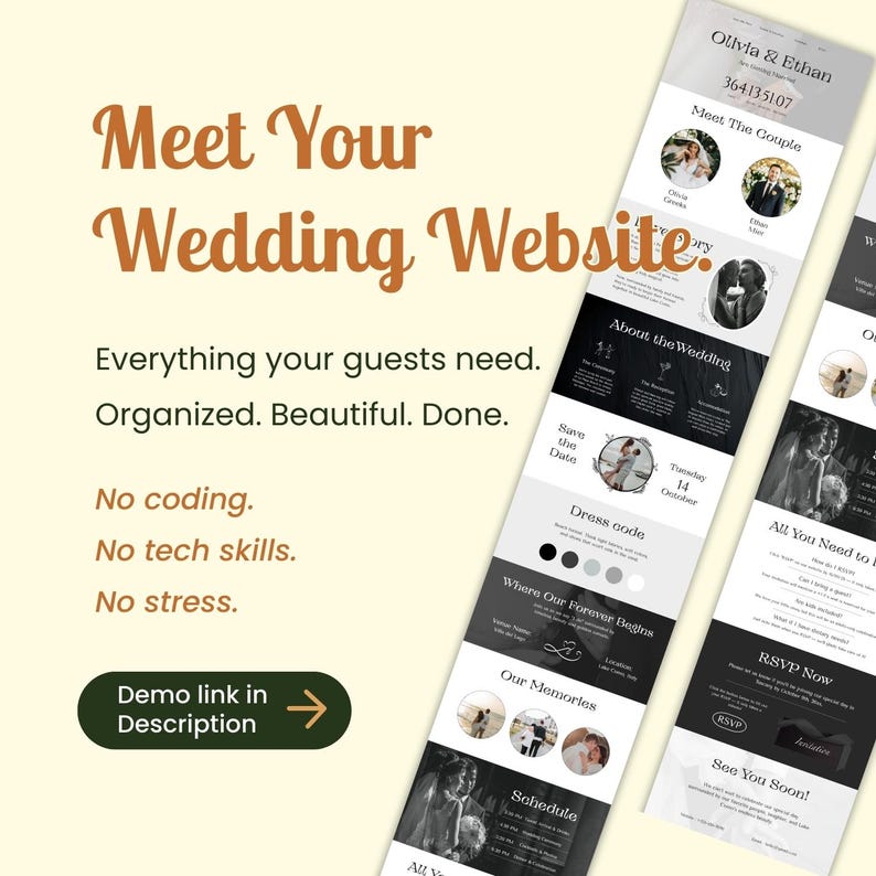Editable Wedding Website Template Canva Modern Digital Invite With RSVP ...
