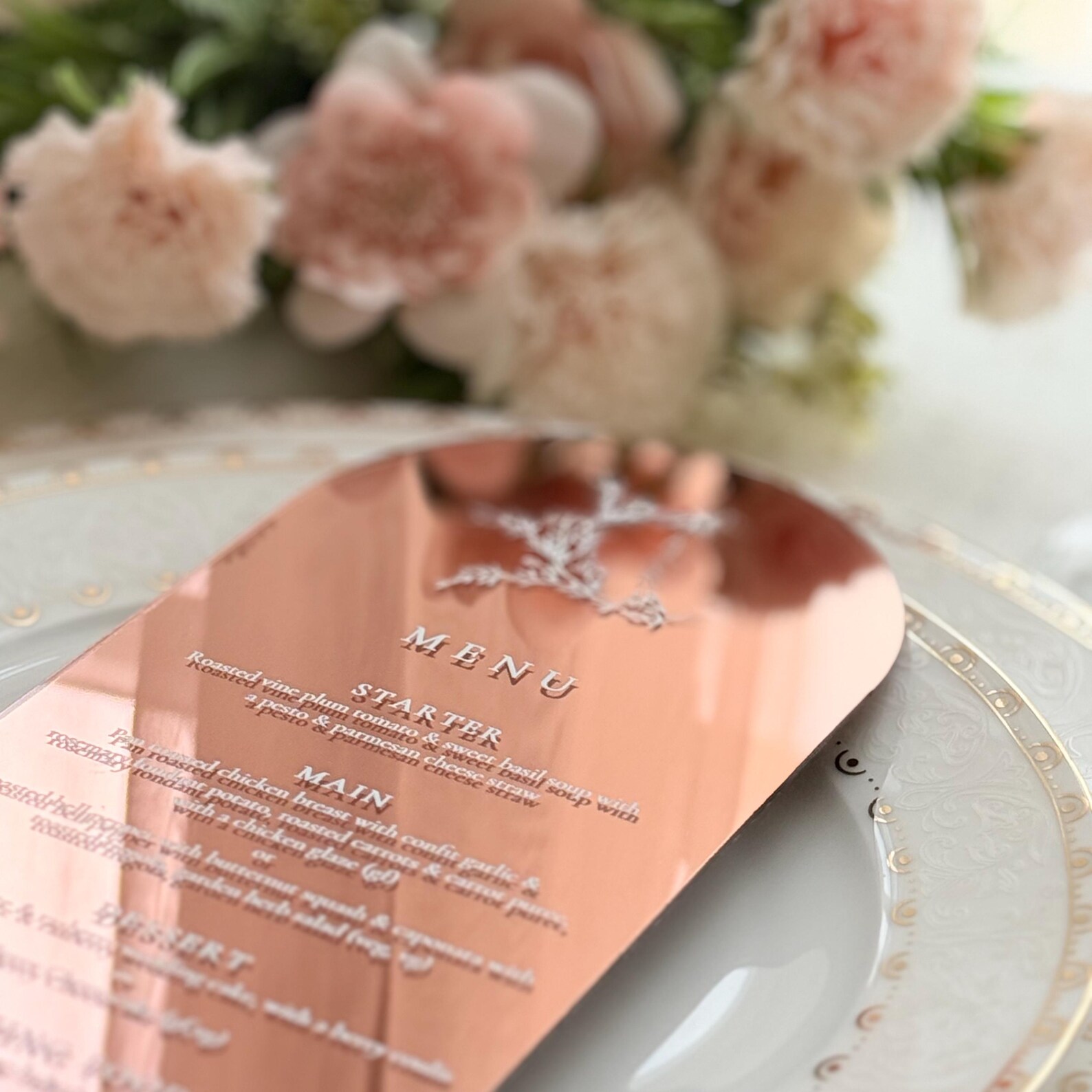 Rose Gold Mirror Acrylic Wedding Menu Card, Luxury Reception Table ...