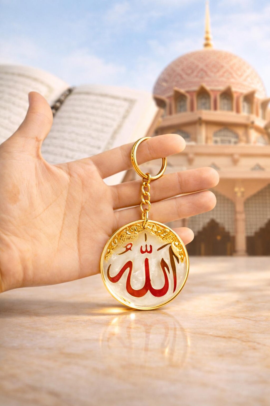 Islamic Allah Keychain | Gold Resin Arabic Calligraphy Keyring (muslim ...