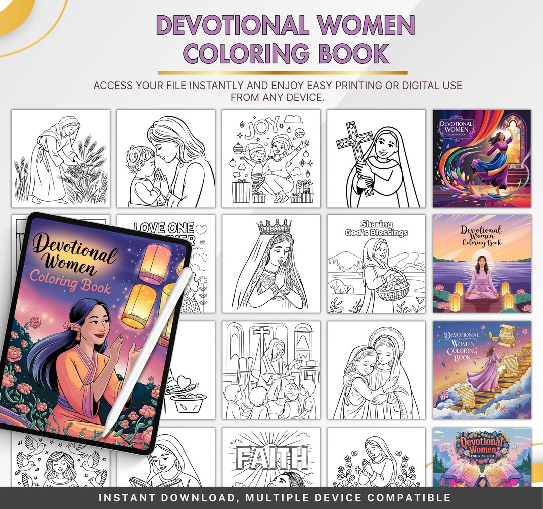 Devotional Women Coloring Book, One Page Bible Study Journal, Simple ...