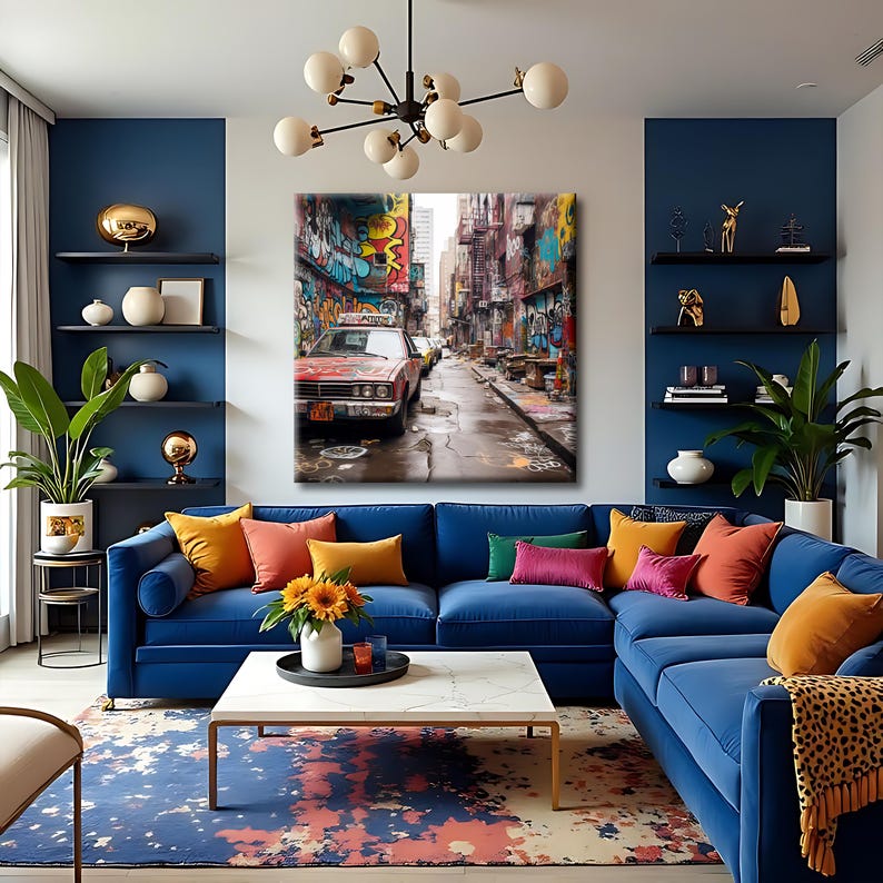 Graffiti Canvas Wall Art, Urban Alley Street Photography Print Painting ...