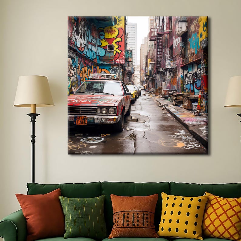 Graffiti Canvas Wall Art, Urban Alley Street Photography Print Painting ...