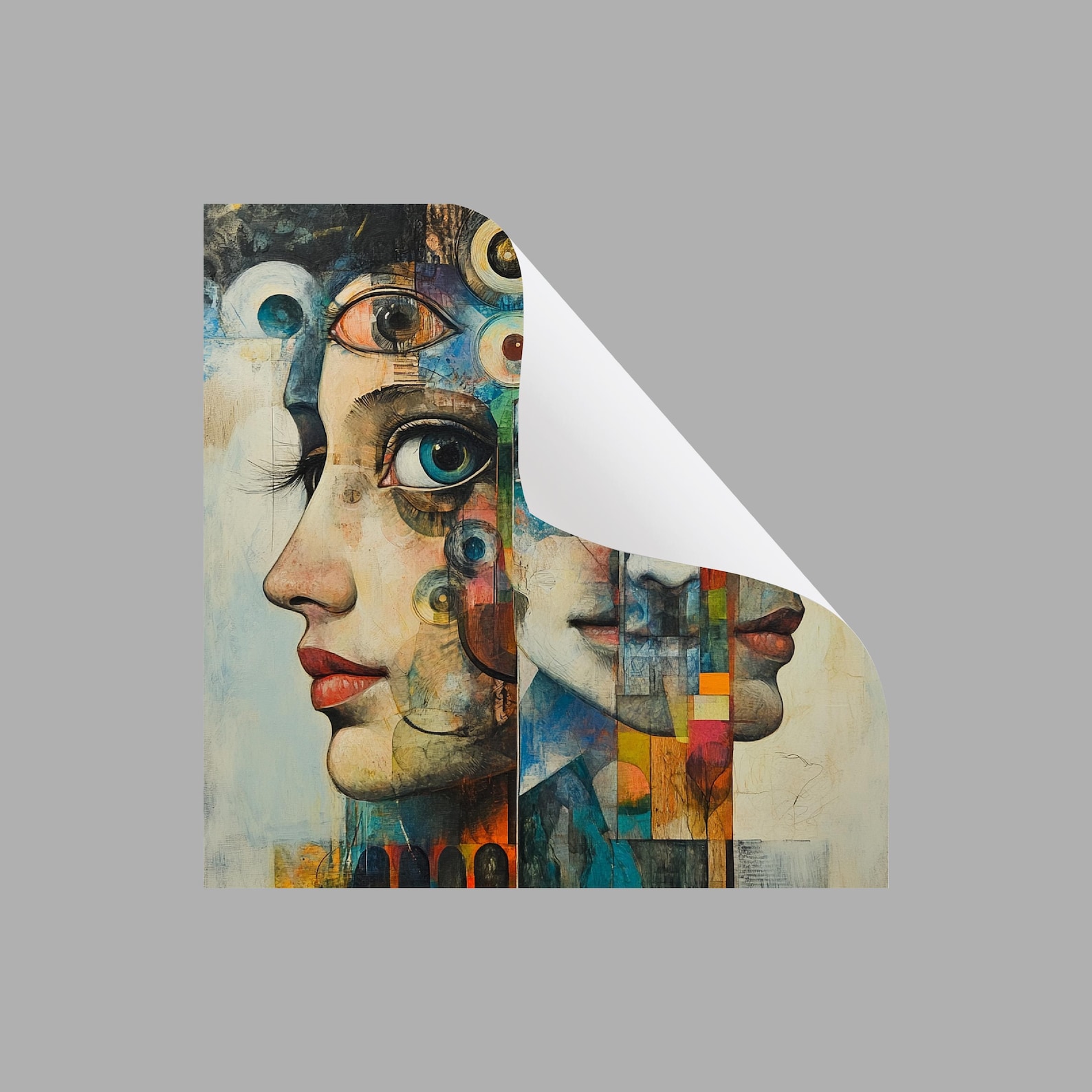 Abstract Face Canvas Wall Art, Surreal Portrait Print Painting ...