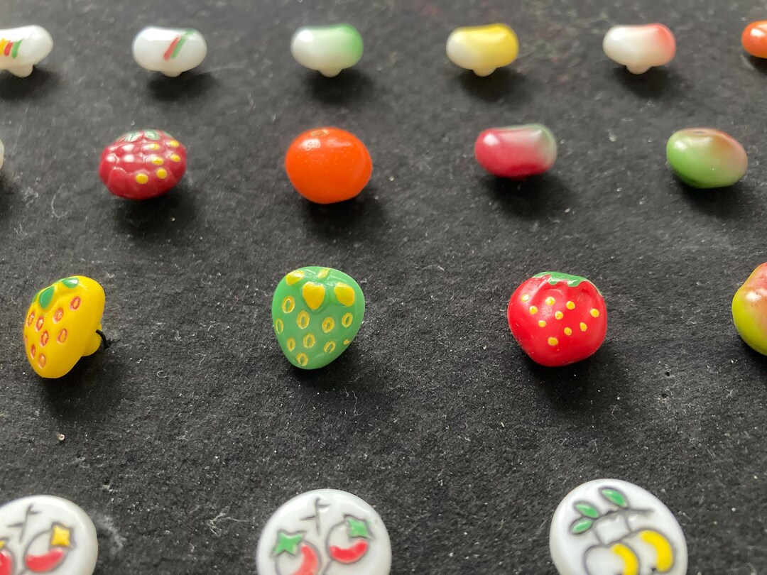 48 Miniature Hand-painted Buttons - Fruit, Animals & Vehicles - Museum ...