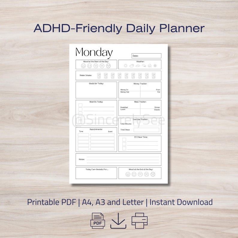 ADHD Daily Planner | Printable Adhd-friendly Planner | A4 A3 Letter ...