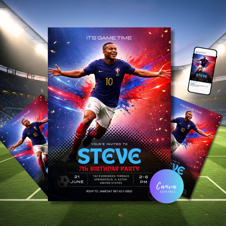 Animated Kylian Mbappe Birthday Invitation Video Template, Editable ...