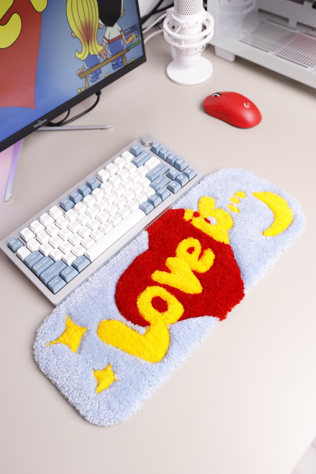 Love & Heart Tufted Keyboard Rug – Handmade Gaming Desk Rug/mat, Wrist ...