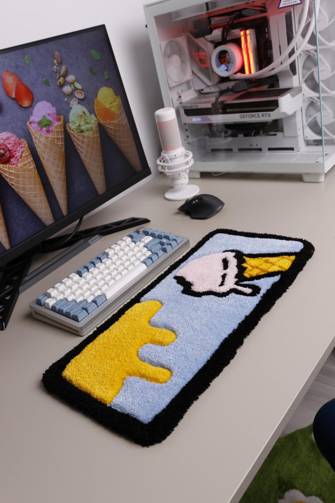 Melting Ice Cream Keyboard Tufted Rug – Handmade Fluffy Desk Mat ...
