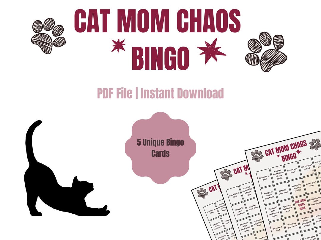 Cat Mom Chaos Bingo Game | Printable Party Activity (digital PDF) - Etsy