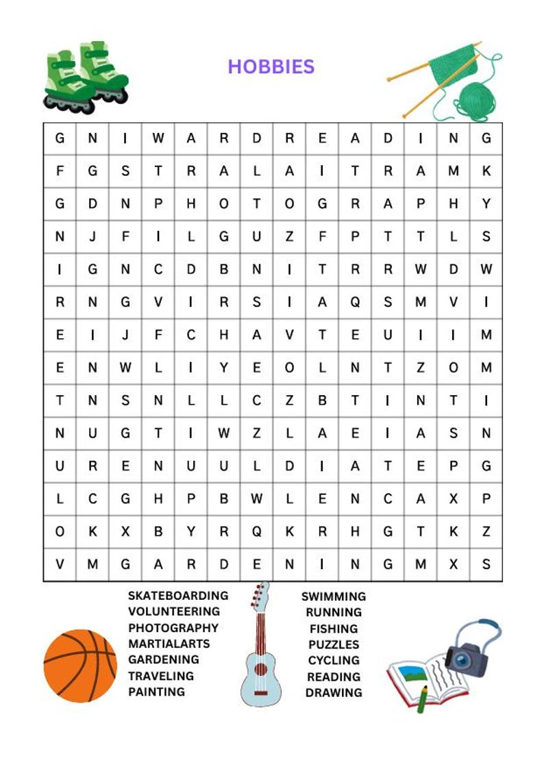 Fun Word Search Bundle for Adults & Kids, Animals, Food and Drink ...