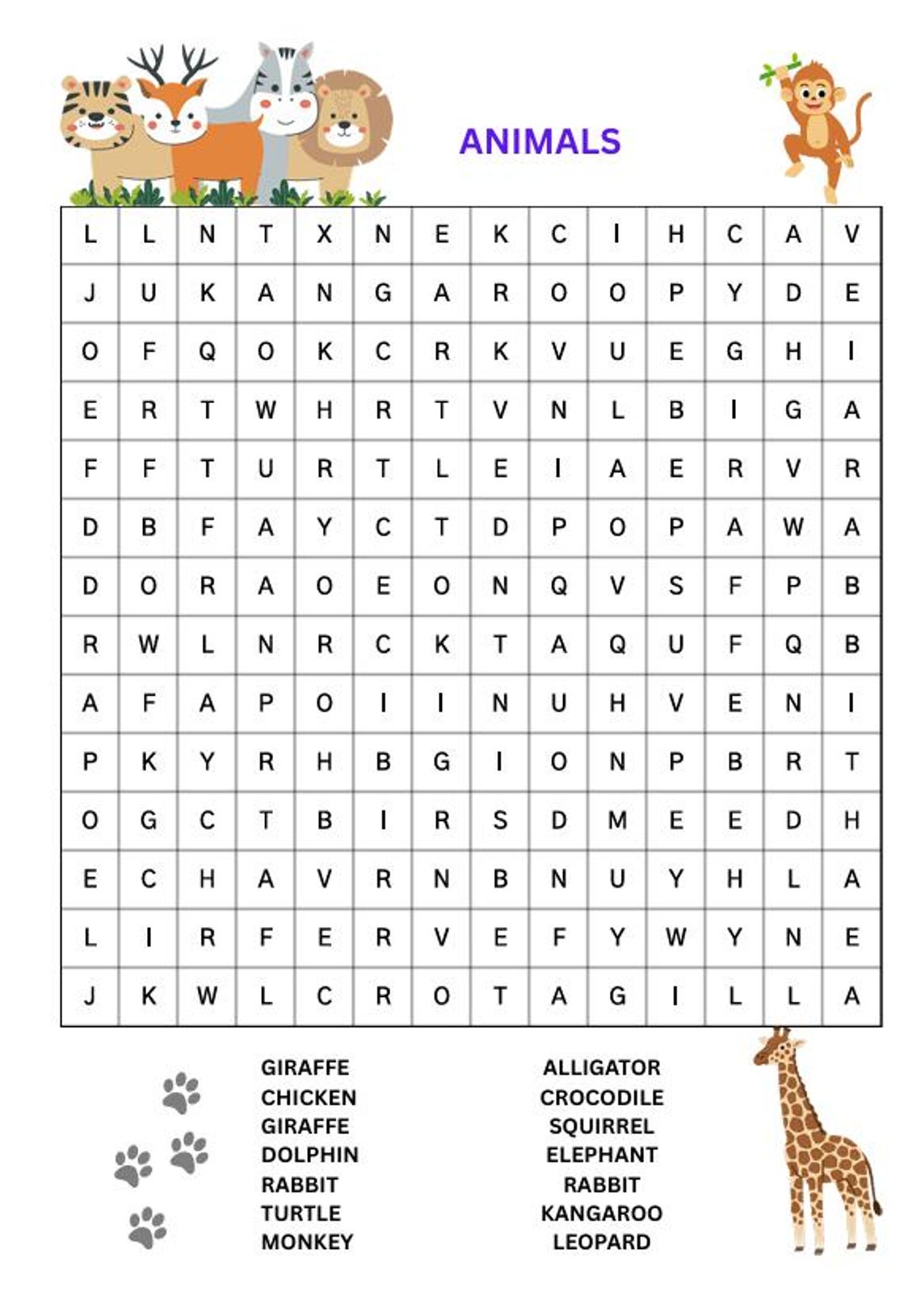 Fun Word Search Bundle for Adults & Kids, Animals, Food and Drink ...