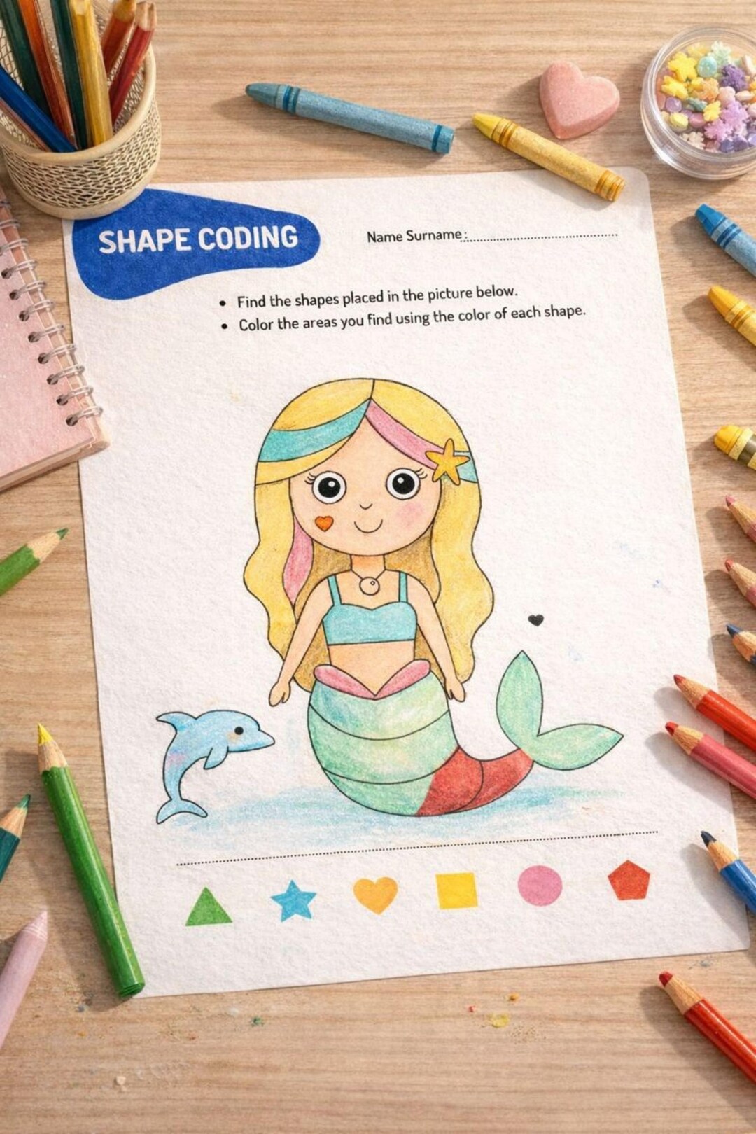 Shape Coding Coloring Page | Kids Printable Worksheet (10 Pages PDF ...