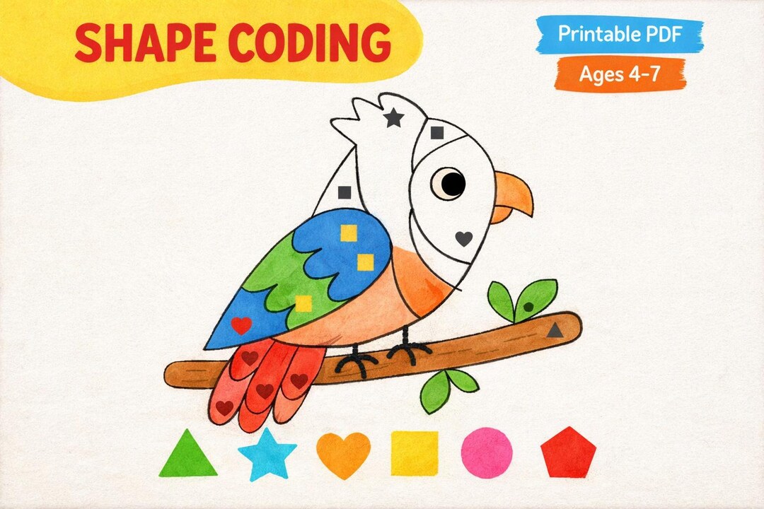 Shape Coding Coloring Page | Kids Printable Worksheet (10 Pages PDF ...