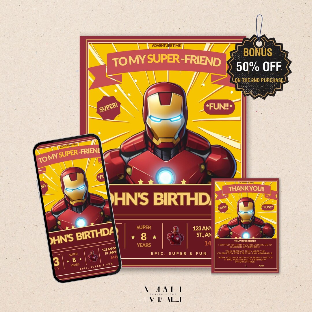 Editable Iron Tech Hero Birthday Invitation Template – Metal Suit Hero ...
