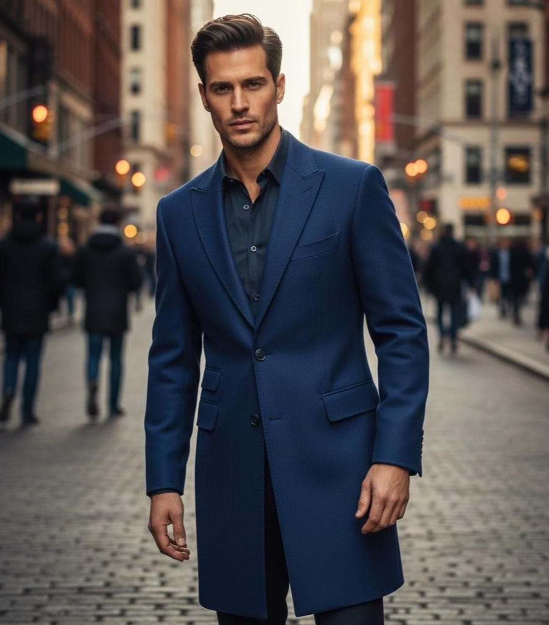 Men's Royal Blue Wool Overcoat – Tailored Winter Coat - Etsy