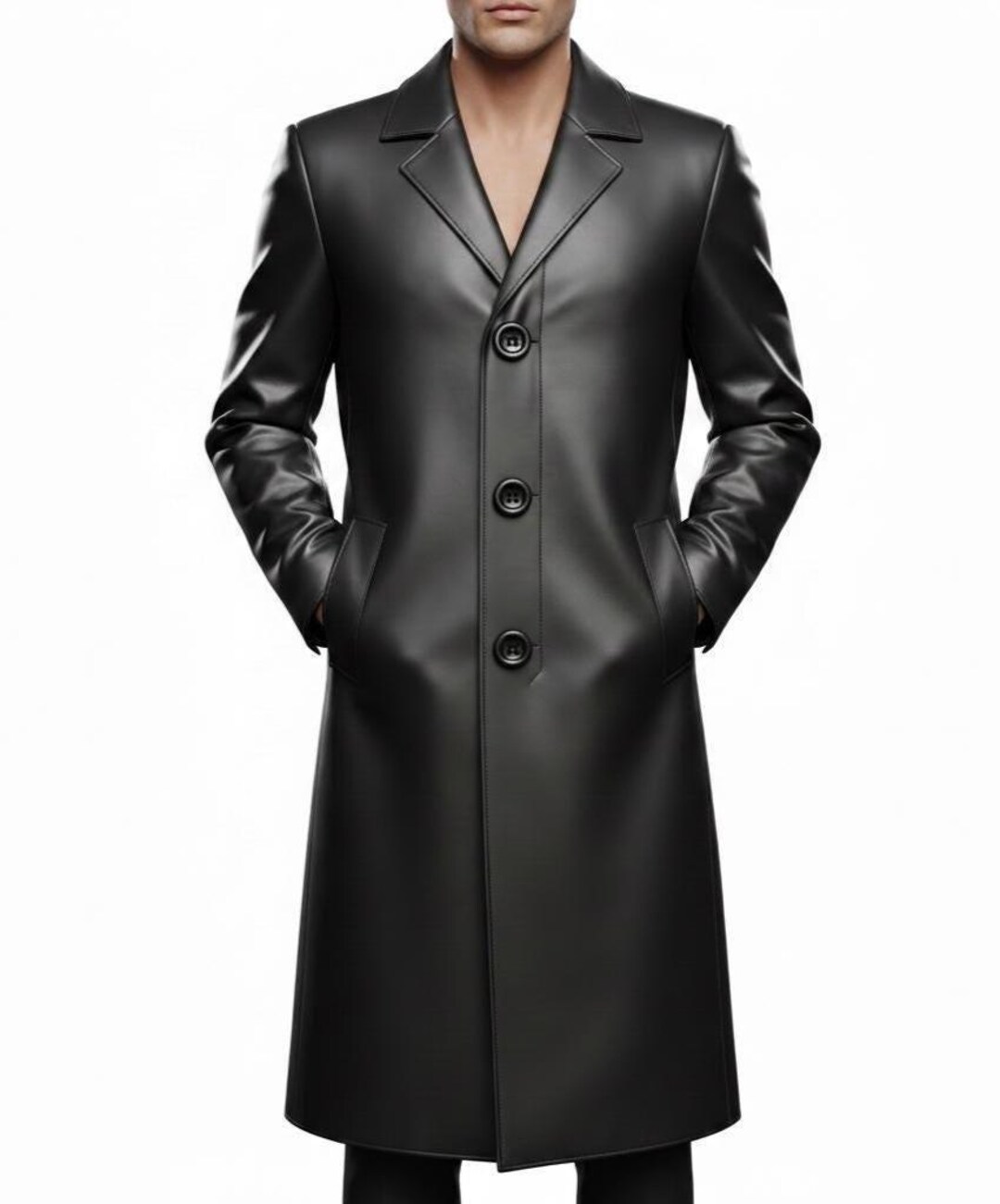 Men's 3D Leather Long Coat | Luxury Realistic Print Fashion Trench Coat ...