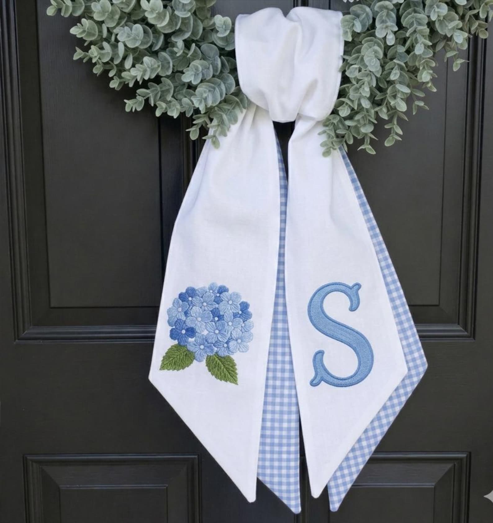 Personalized Hydrangea Wreath Sash With Monogram Letter Custom Blue ...