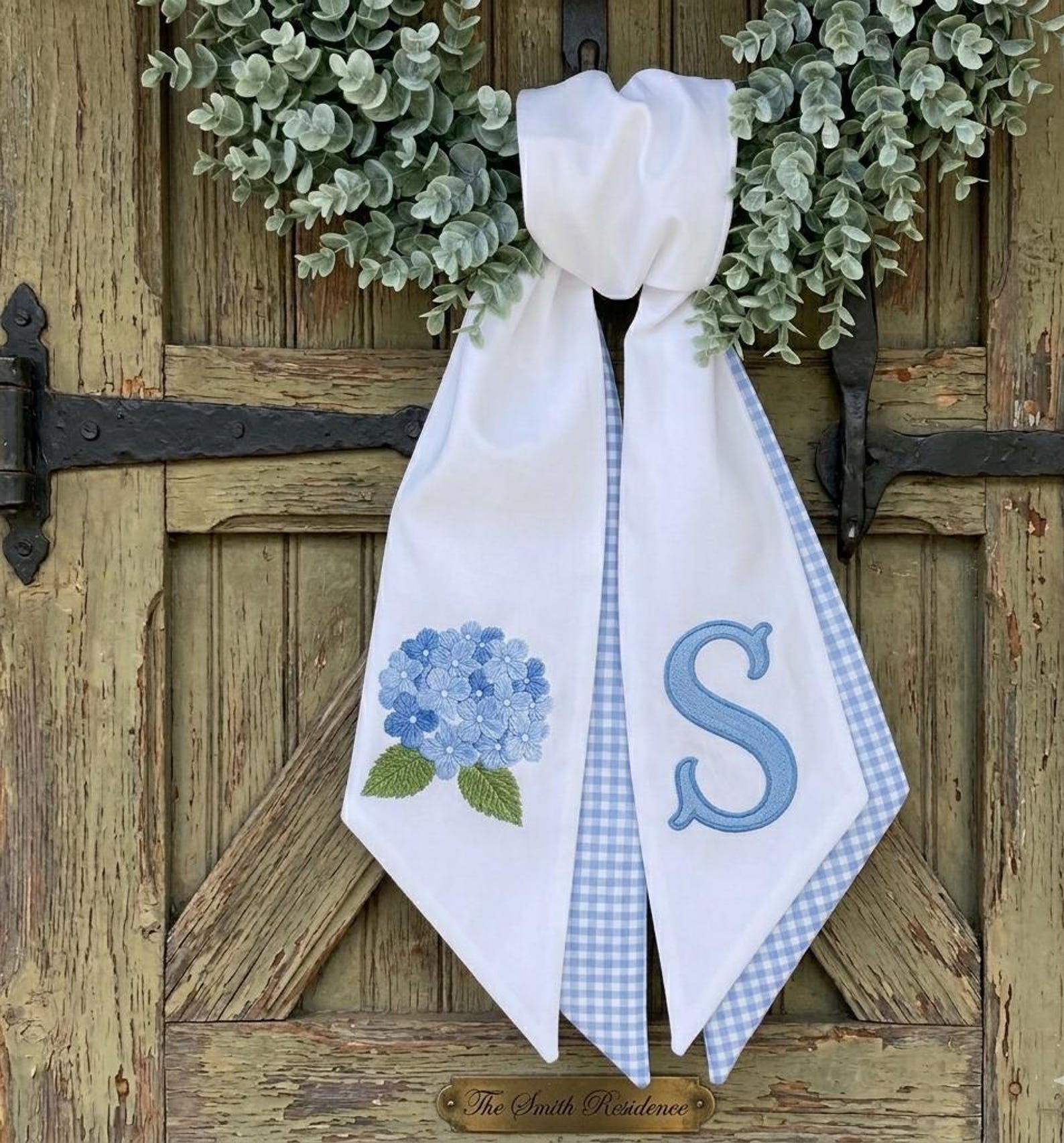 Personalized Hydrangea Wreath Sash With Monogram Letter Custom Blue ...