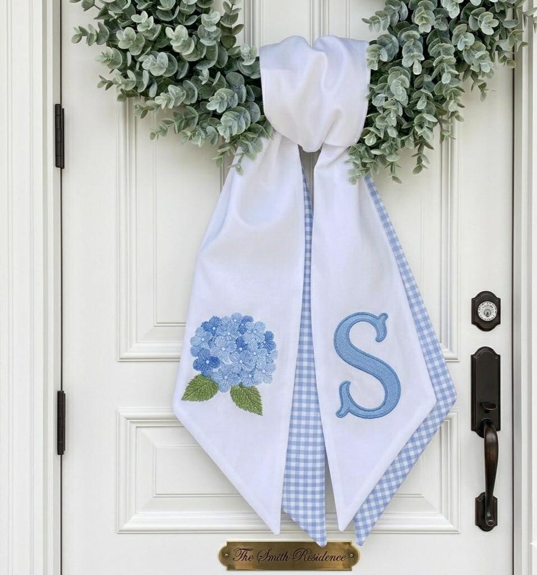 Personalized Hydrangea Wreath Sash With Monogram Letter Custom Blue ...