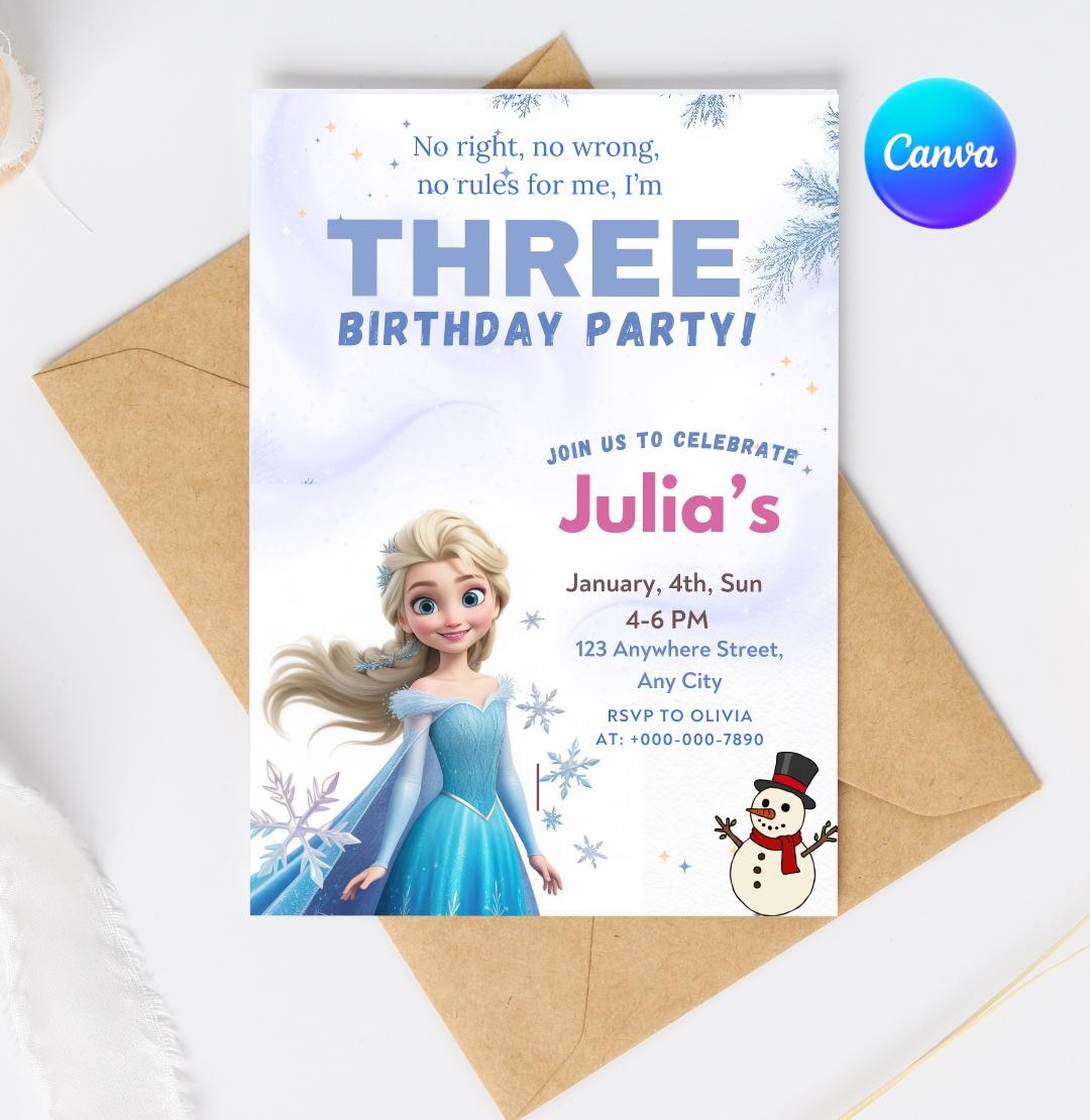 Editable Frozen 3rd Birthday Template, Elsa Party Invite, Printable ...