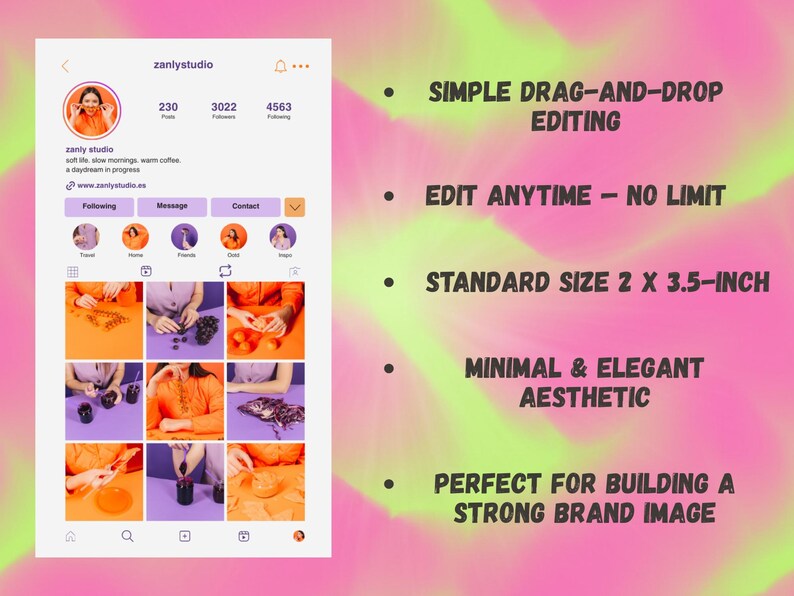 Instagram Profile Mockup Canva Template, Editable IG Dashboard Preview ...