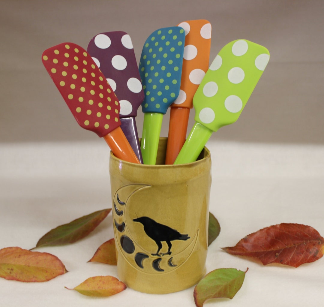 Raven and Moon Phases Utensil Holder, Handle-less Mug, Handmade Ceramic ...