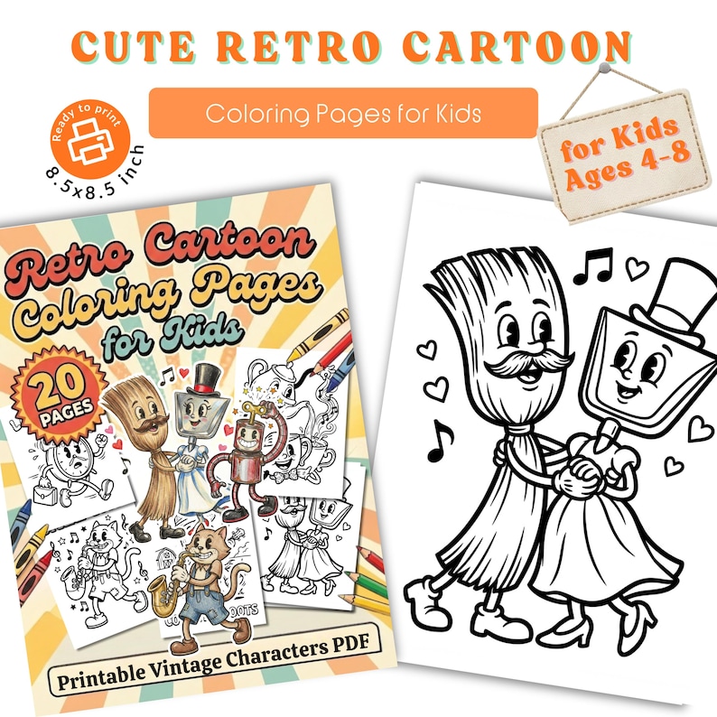Retro Cartoon Coloring Pages for Kids – Printable Vintage Characters ...