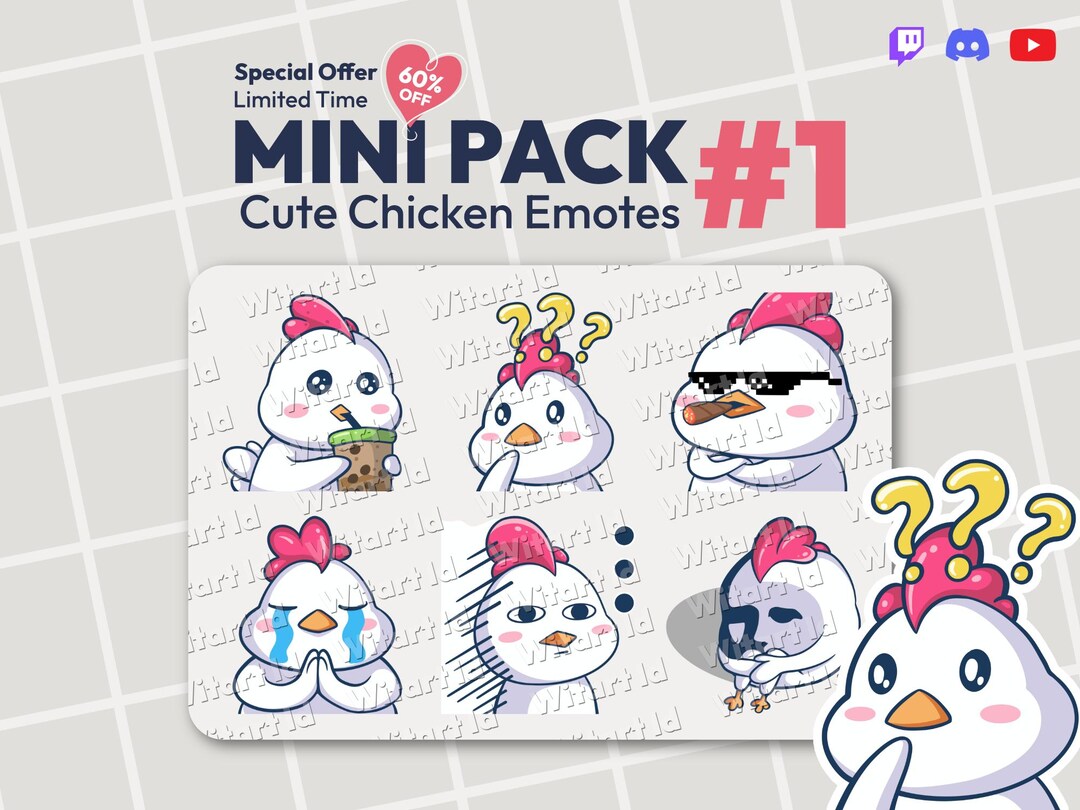Kawaii Chicken Emotes Mini Pack #1 | Twitch, Discord, Youtube (digital ...