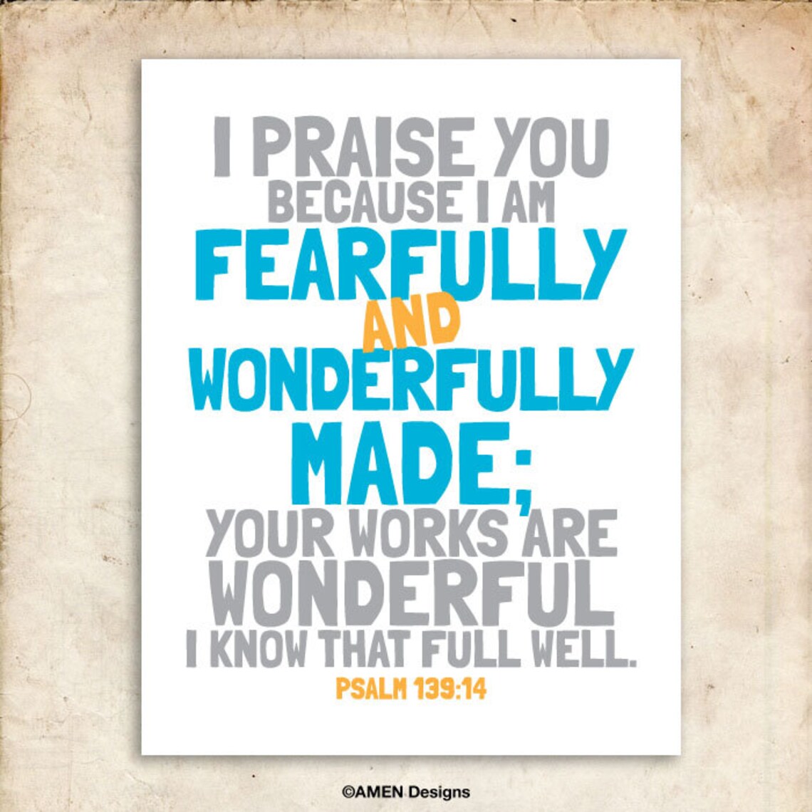 Fearfully and Wonderfully Made. Psalm 139:14. 8x10in DIY Printable ...